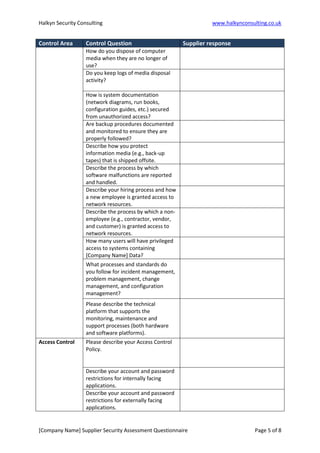 Supplier security assessment questionnaire | PDF