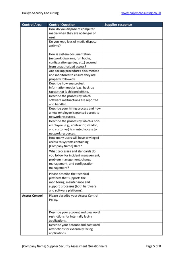 Supplier security assessment questionnaire | PDF | Computing ...