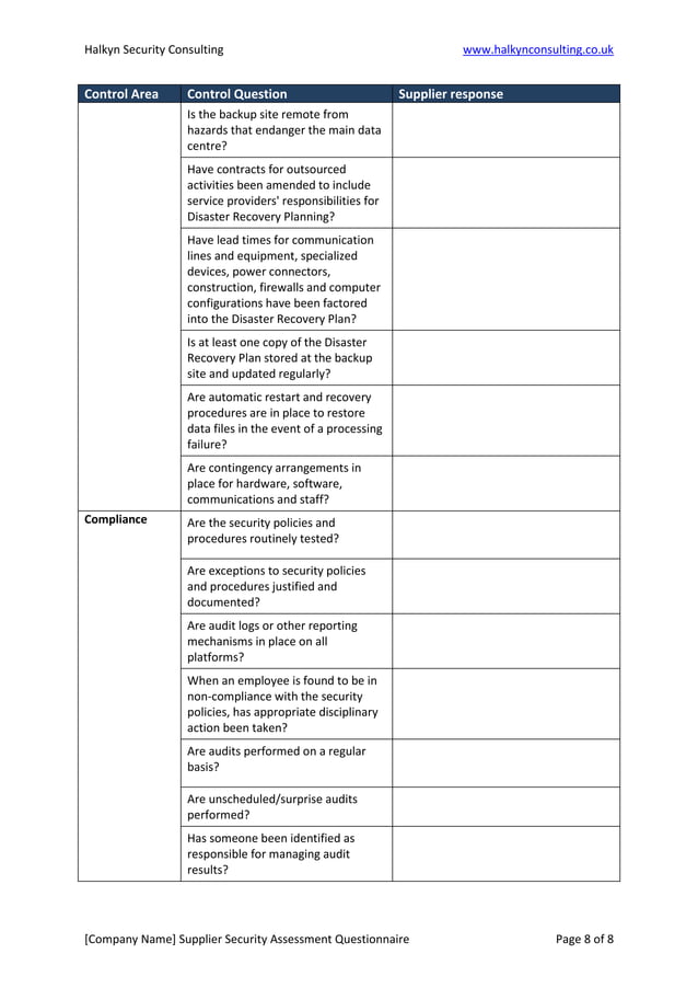 Supplier security assessment questionnaire | PDF | Computing ...