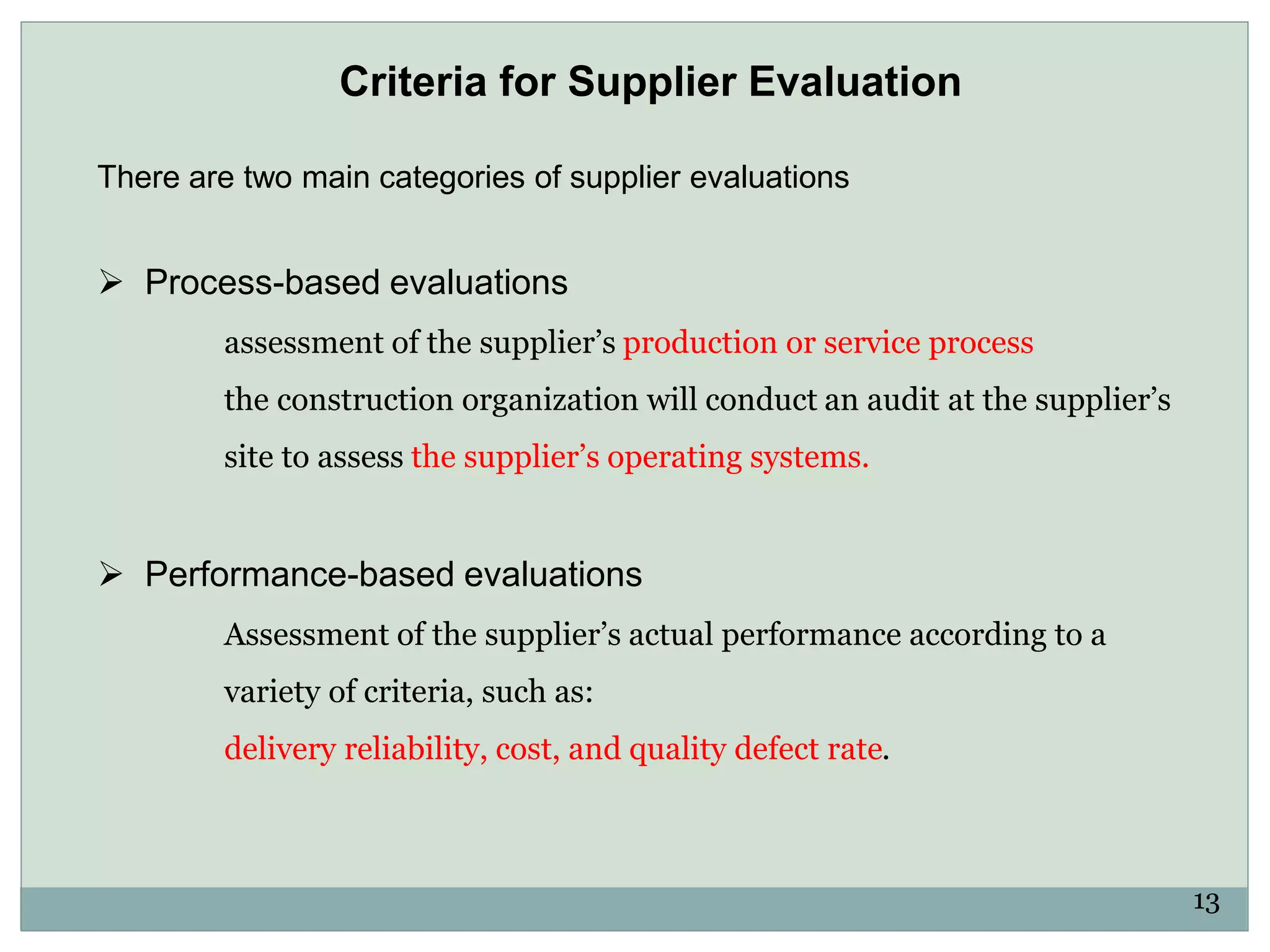 Suppliers selection in construction supply chain management | PPTX