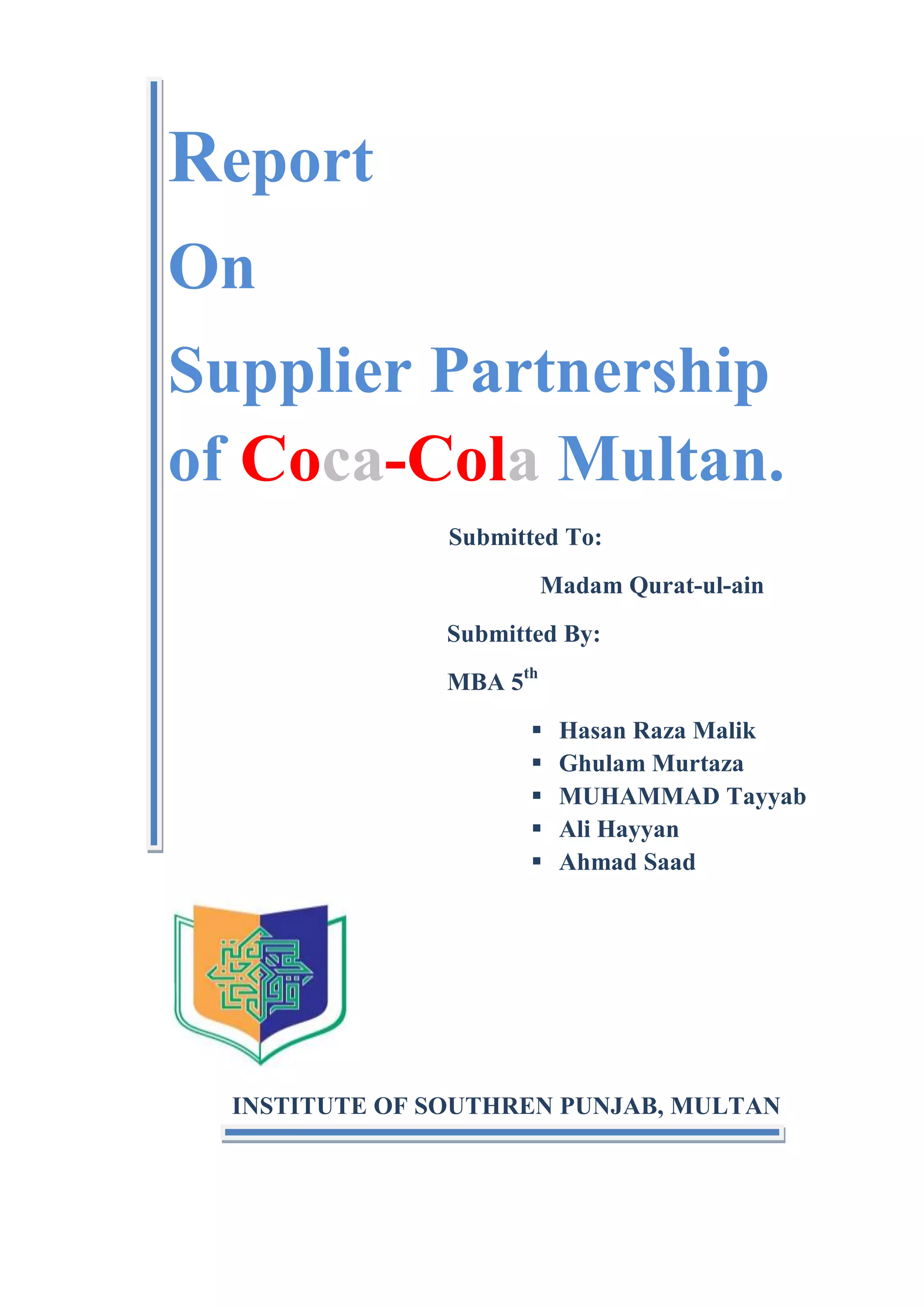 Supplire Partnership Coca Cola Multan TQM | DOCX