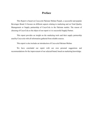 Supplire Partnership Coca Cola Multan TQM | DOCX