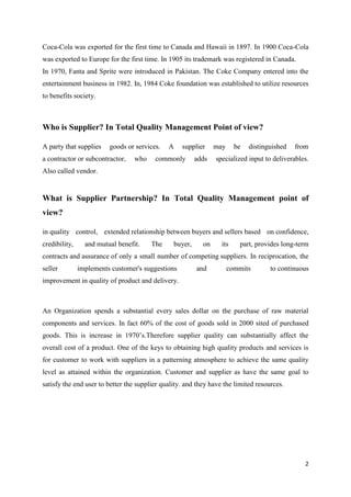 Supplire Partnership Coca Cola Multan TQM | DOCX