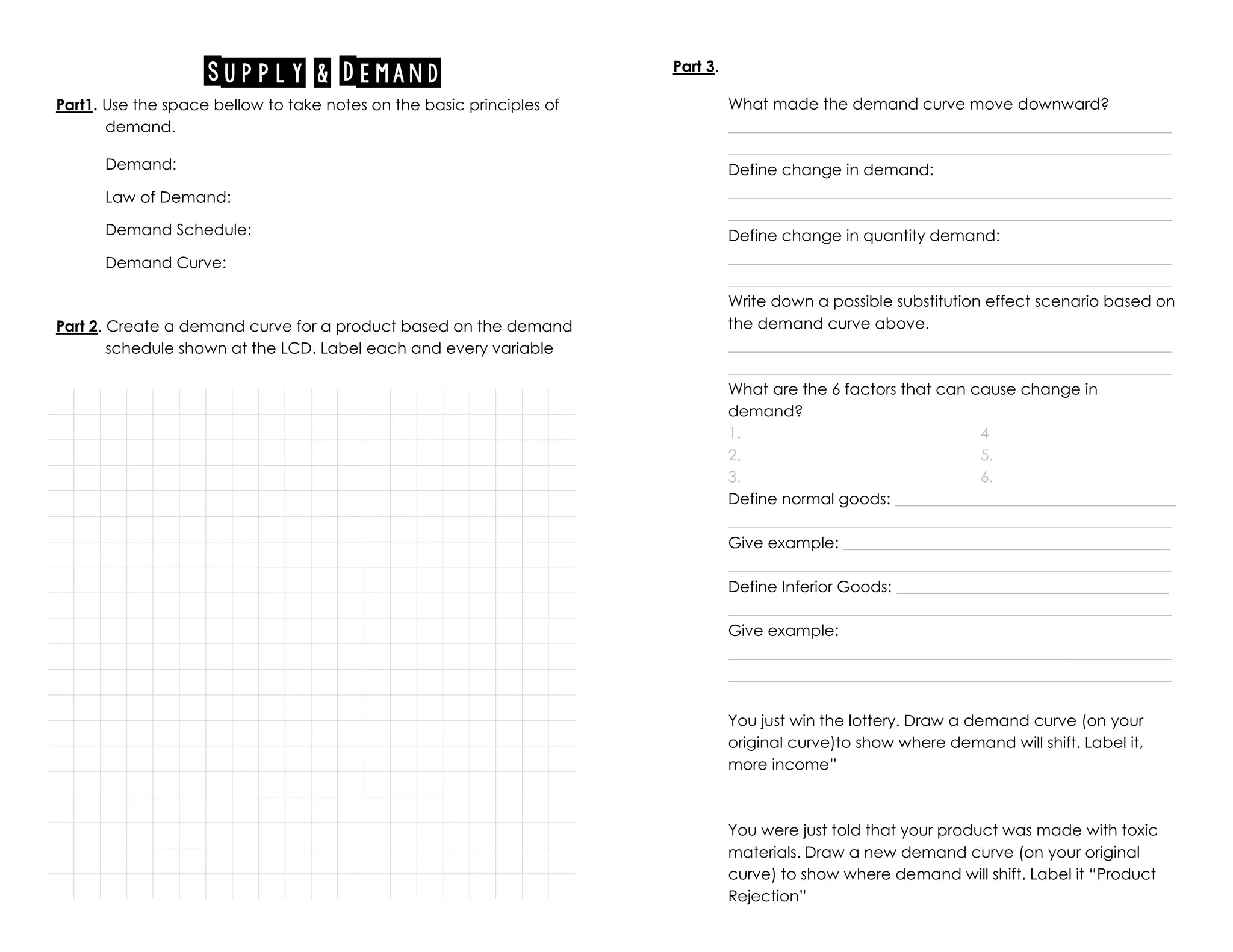 Supply and Demand Worksheet | PDF
