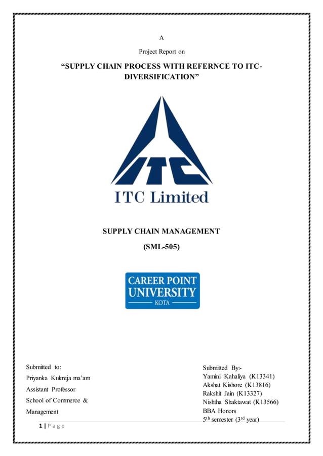 Supply Chain Management Assignment on ITC- Diversification | DOCX