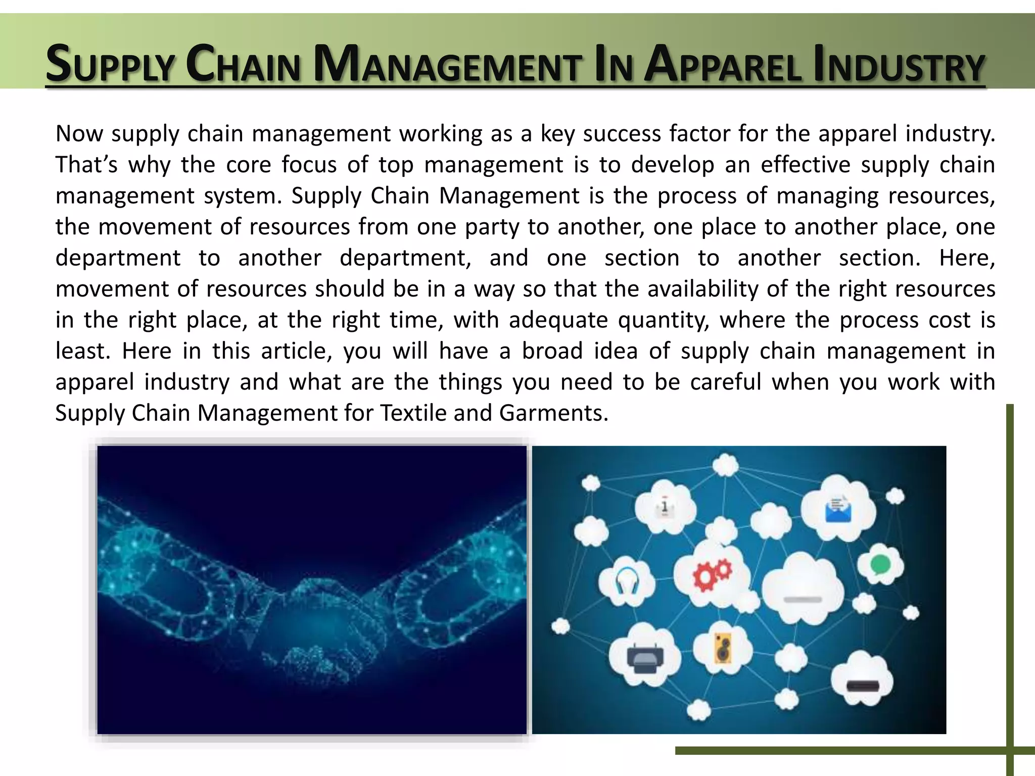 SUPPLY CHAIN MANAGMENT | PPTX | Apparel Industry | Industries