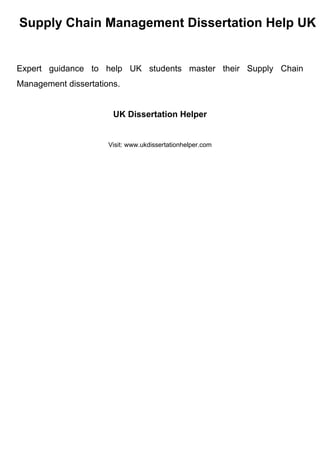 Mastering Your Supply Chain Management Dissertation: Expert Help for UK ...