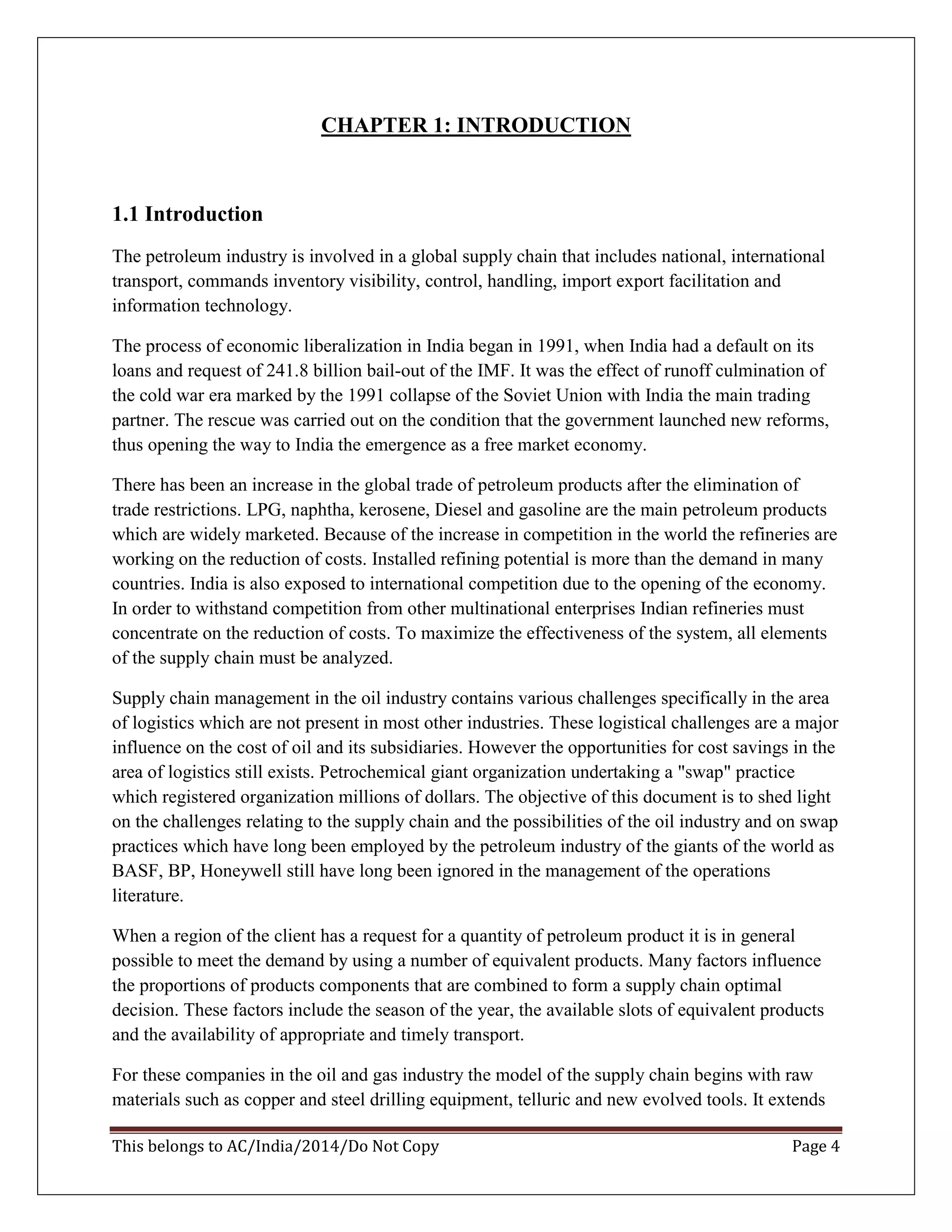 Supply chain for a petroleum industry refinery downstream dissertation ...