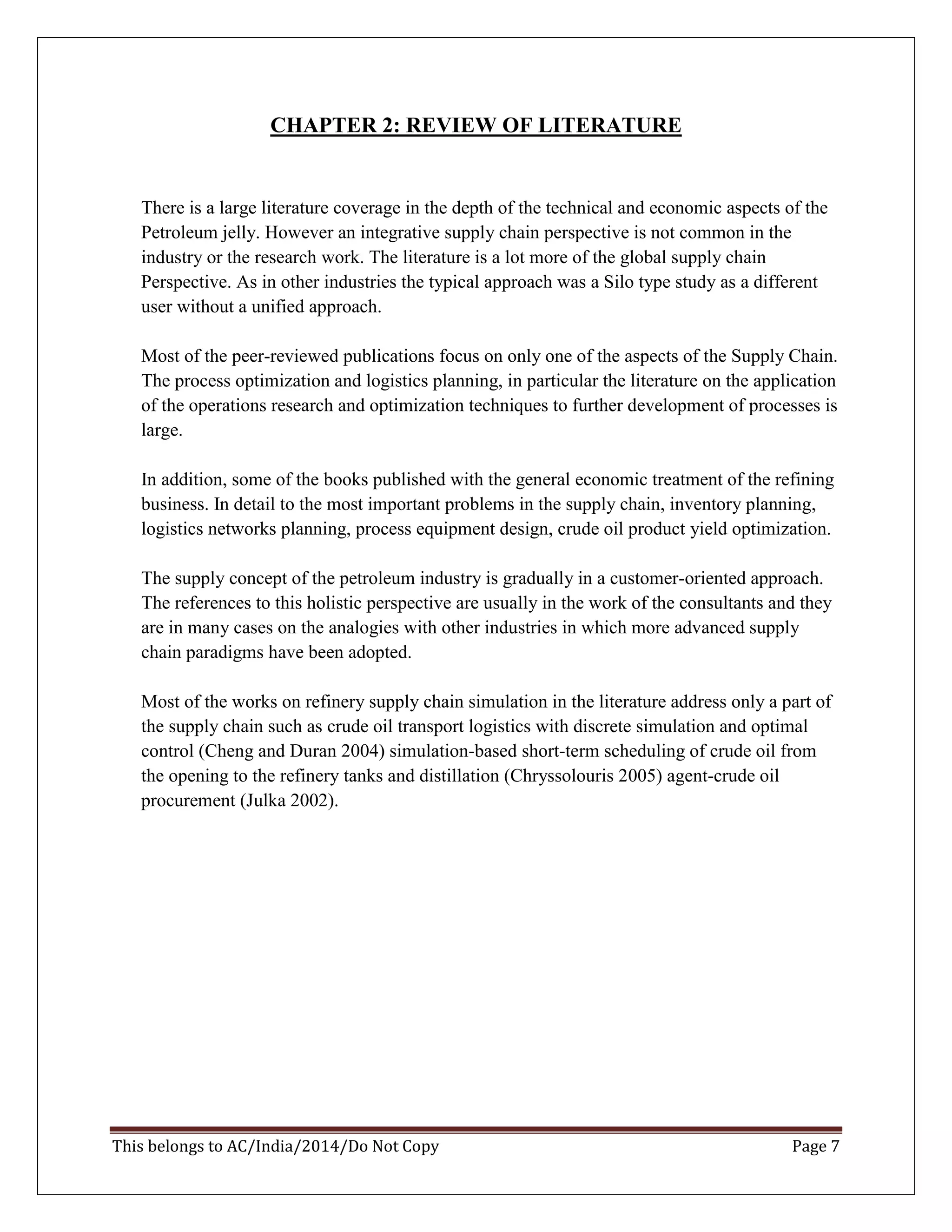 Supply chain for a petroleum industry refinery downstream dissertation ...