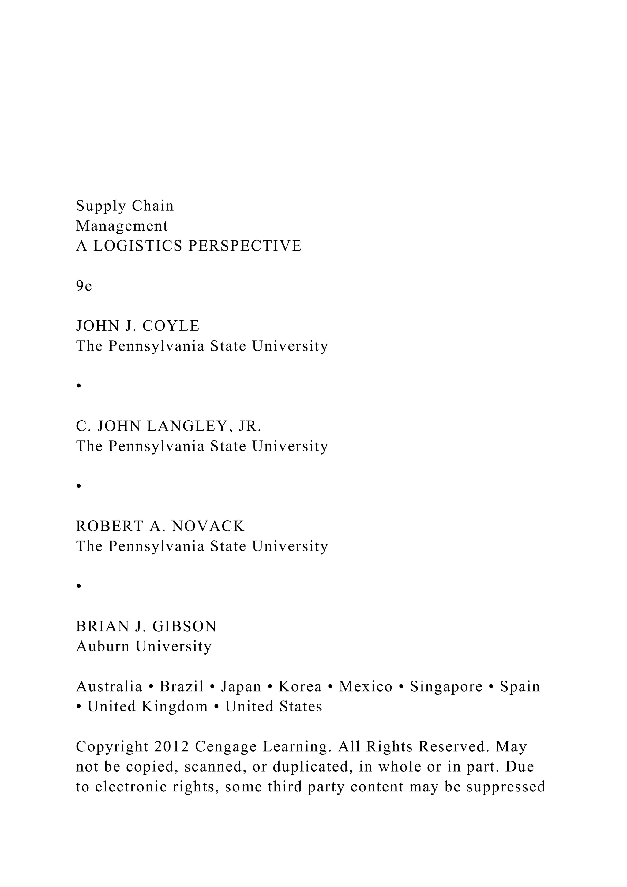 Supply ChainManagementA LOGISTICS PERSPECTIVE9e.docx