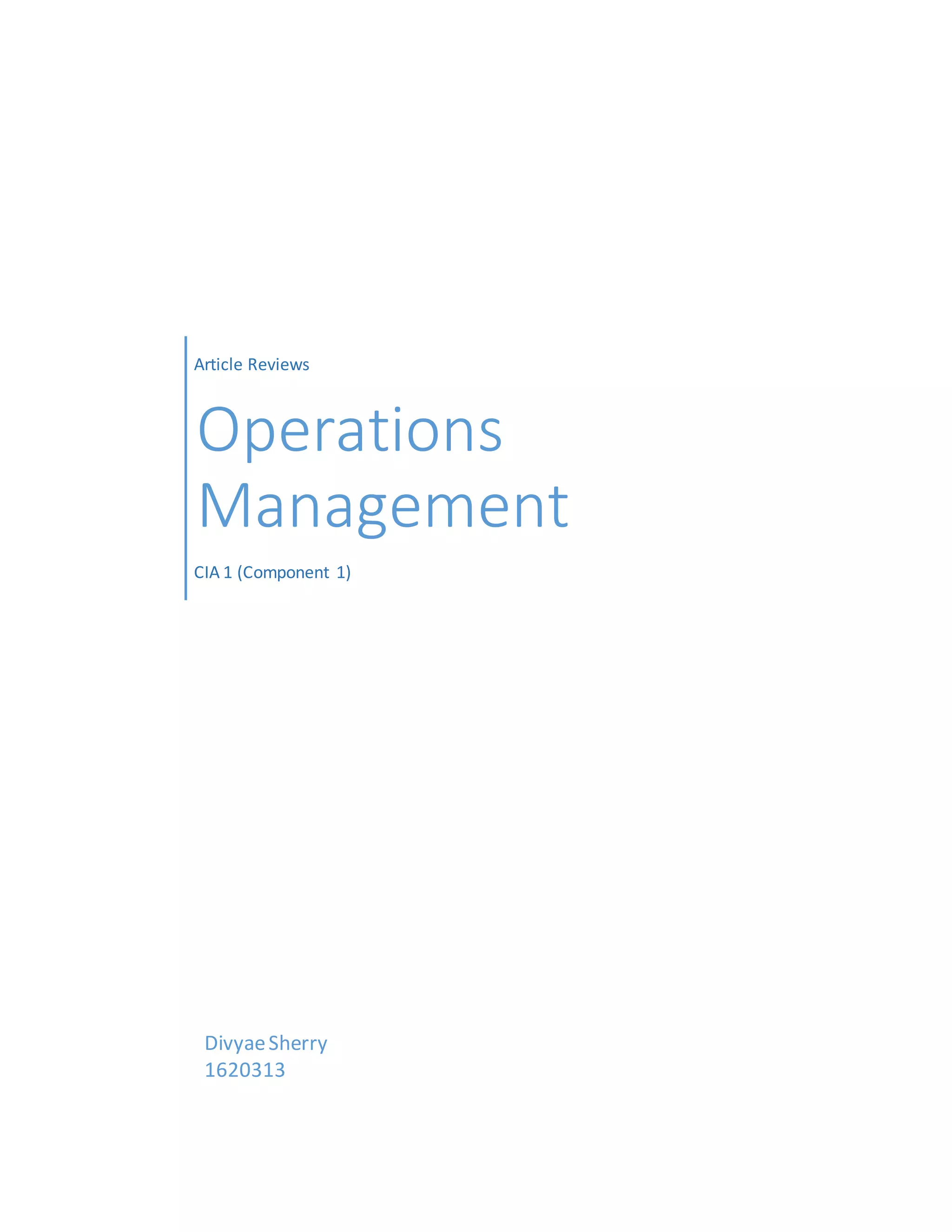Supply Chain Management / Operations Management Article Review | PDF