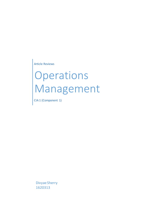 Supply Chain Management / Operations Management Article Review | PDF