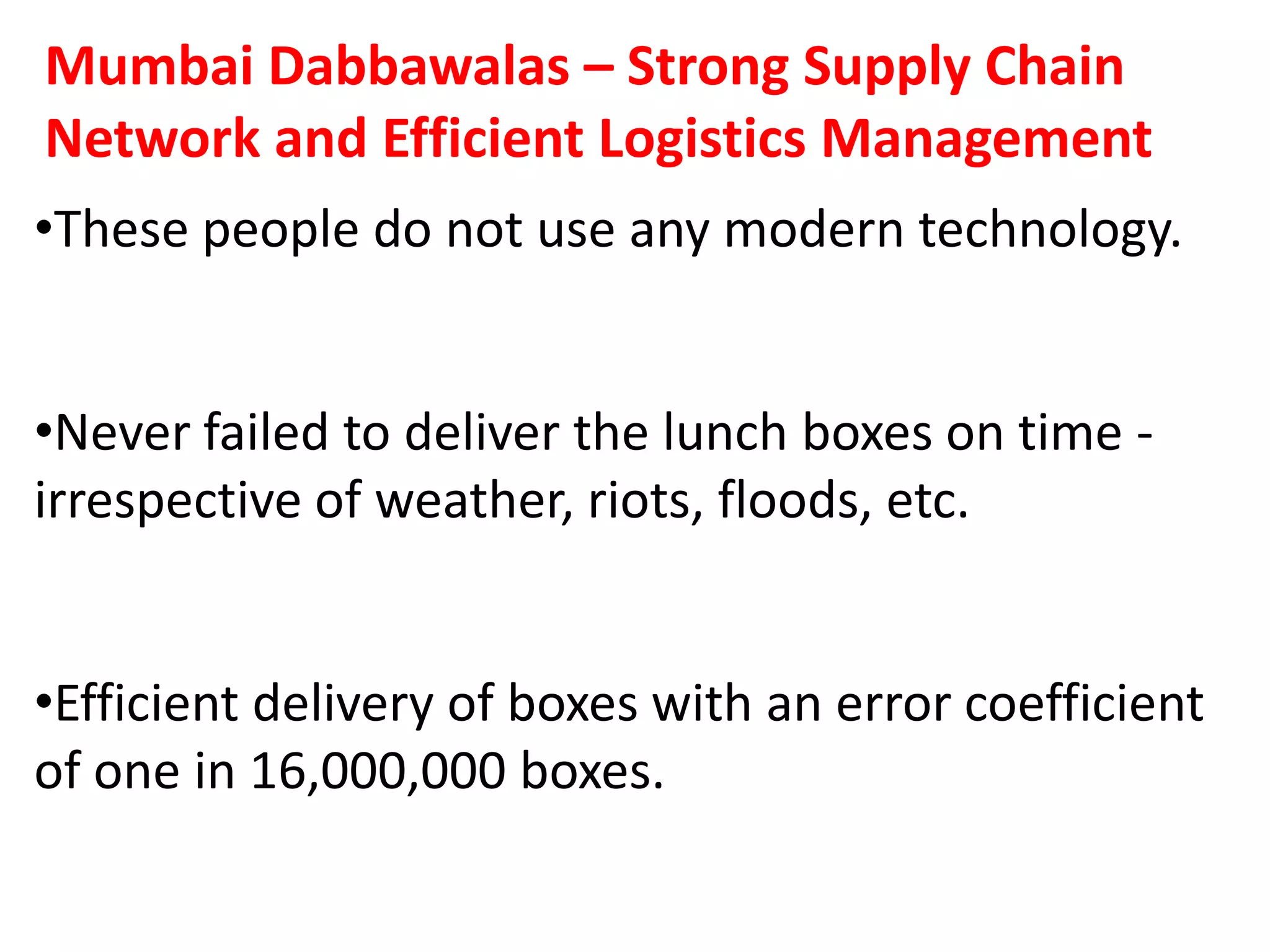 Supply chain management mumbai dabba wala new (1) | PPTX