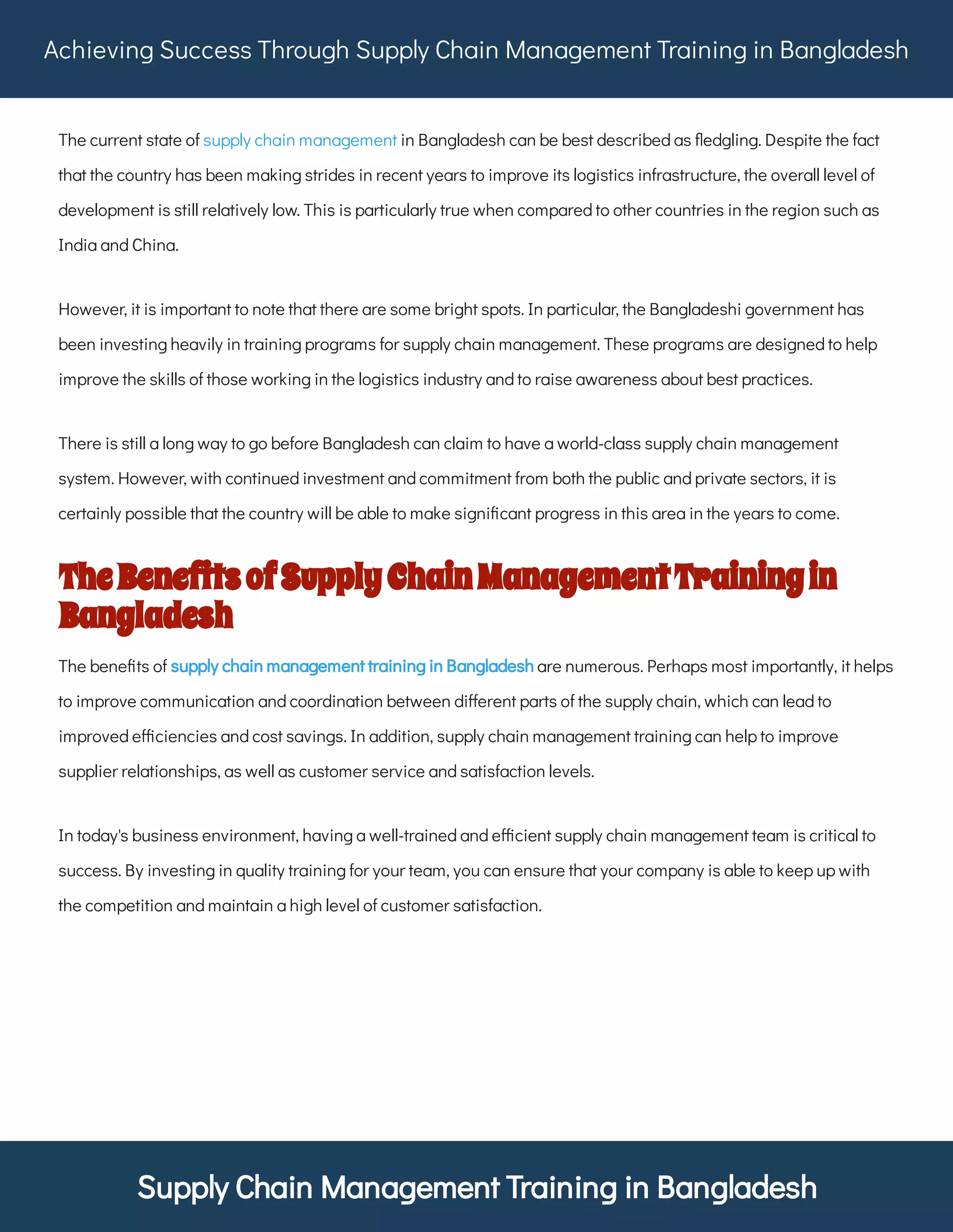 Supply Chain Management Training in Bangladesh | PDF