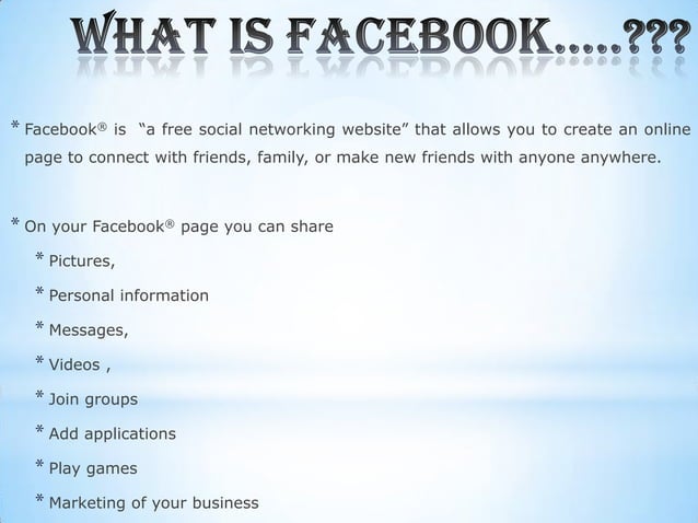 introduction of facebook | PPTX | Social Networking | Internet