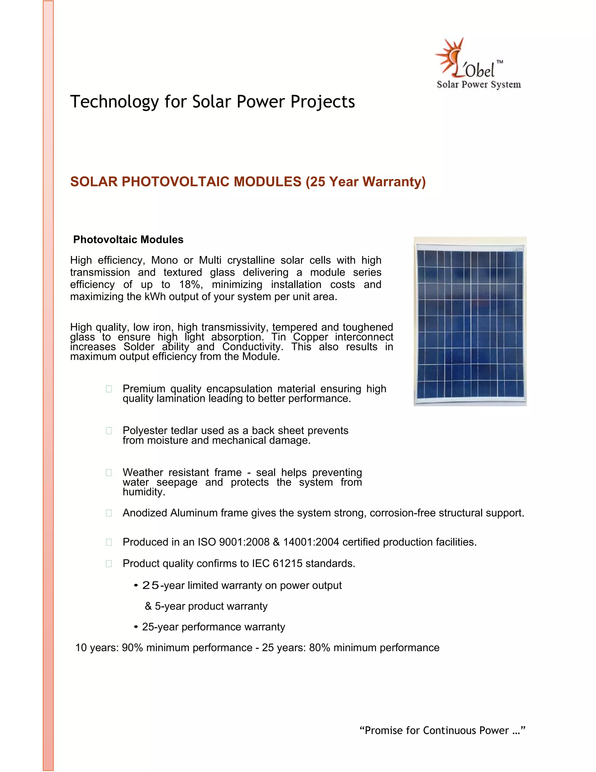 Supply of technology by l'obel solar power system | PDF | Power and ...