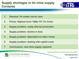 Supply Shortages In Tin Mine Supply - Sept 2012 - John P. Sykes ...