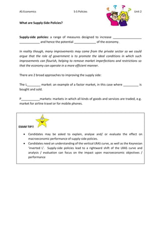 Supply side policies work booklet | PDF