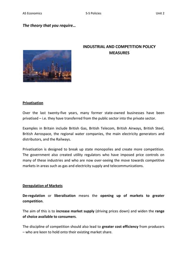 Supply side policies work booklet | PDF
