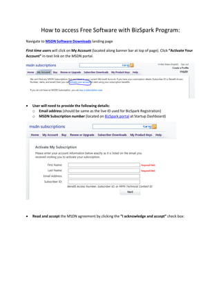 Access BizSpark Software Downloads | PDF