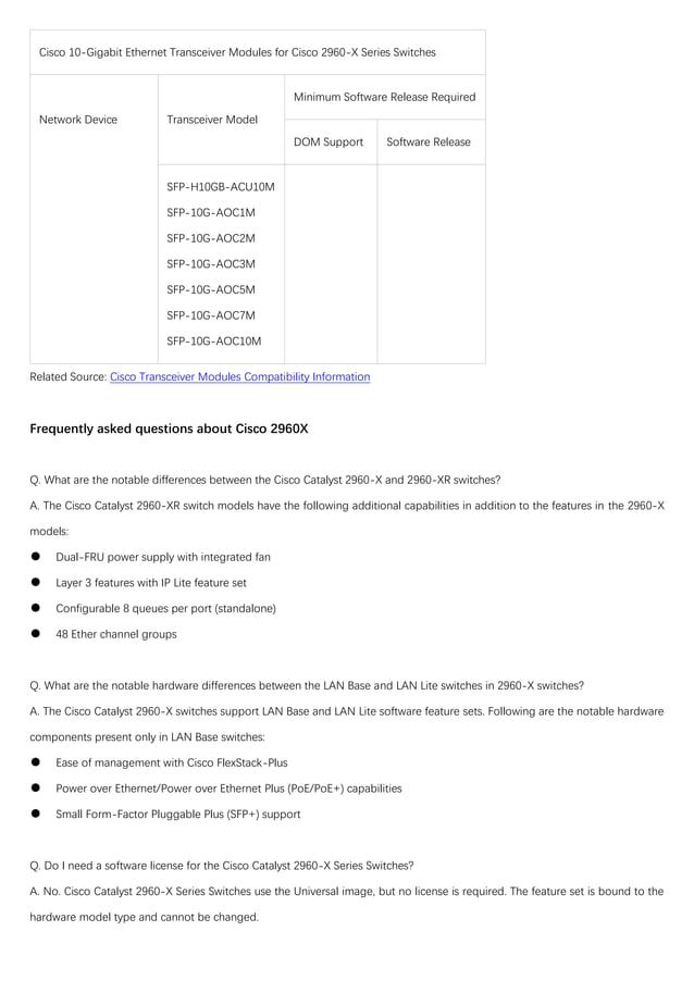 Cisco 2960x Datasheet And Supported Sfp Modules Pdf