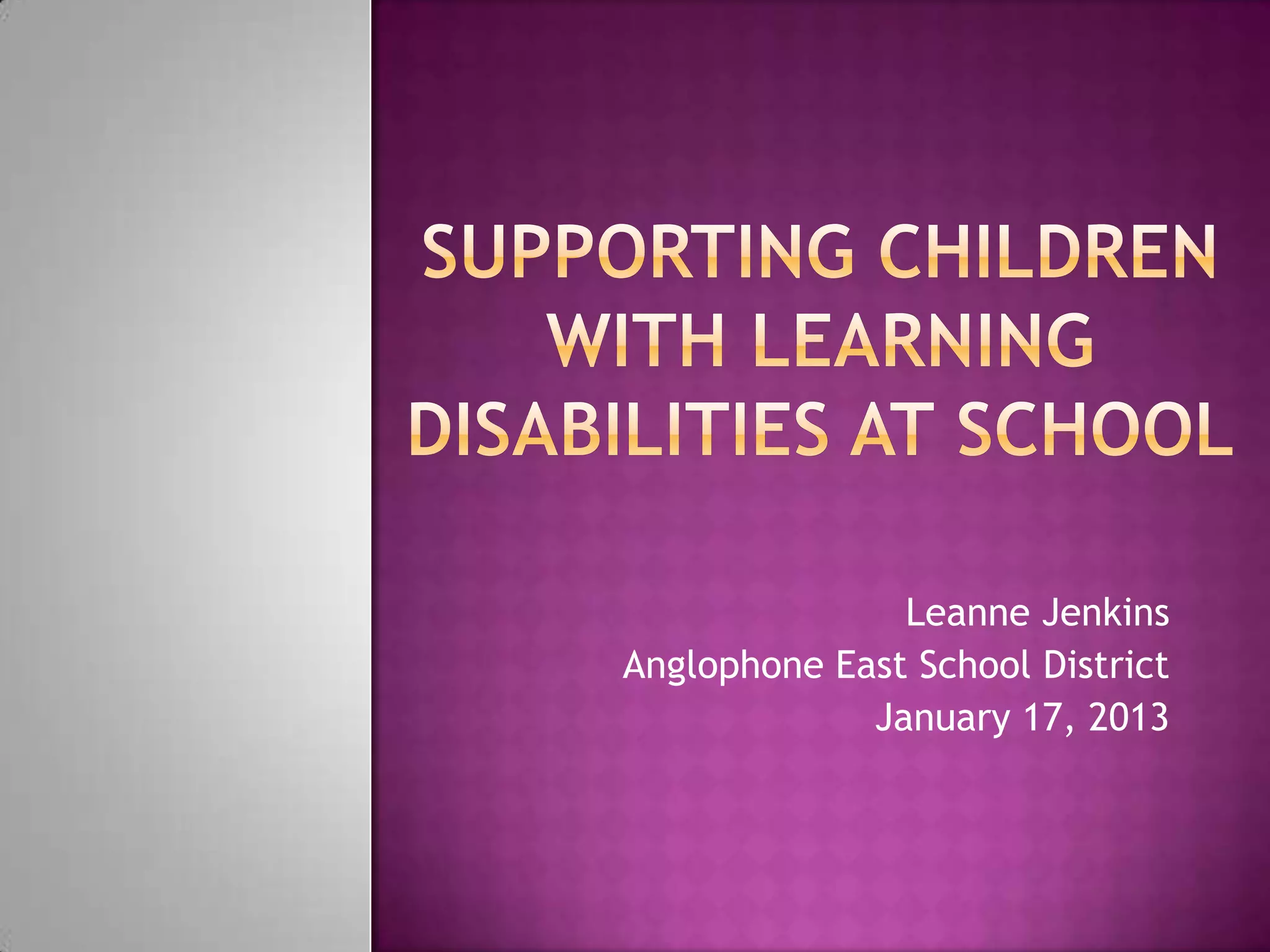 Supporting children with learning disabilities at school | PPT