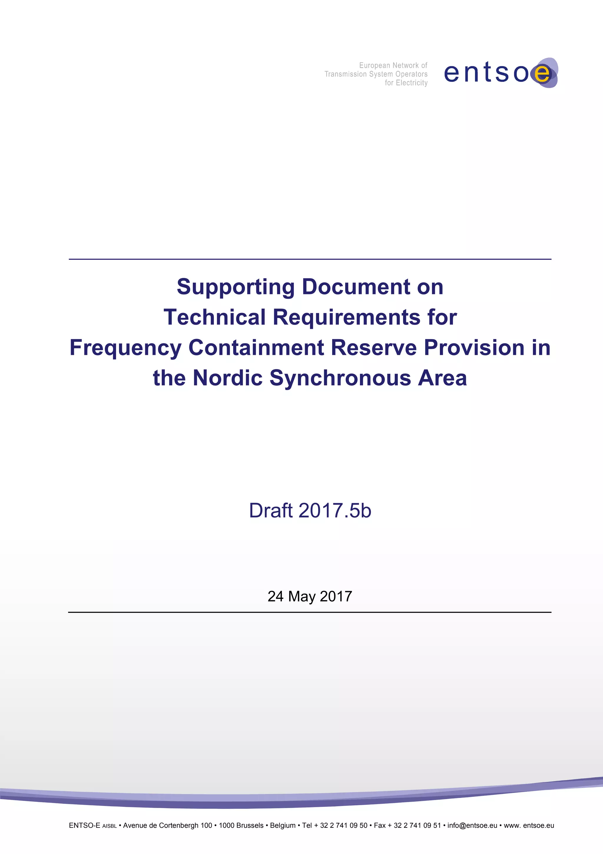 Supporting Document On Technical Requirements For Frequency Containment