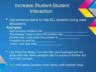 Supporting ELLs in Math | PPTX | Homework and Study | Education