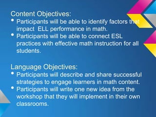 Supporting ELLs in Math | PPTX | Homework and Study | Education