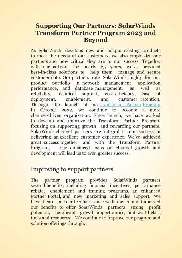 Supporting Our Partners SolarWinds Transform Partner Program 2023.ppt