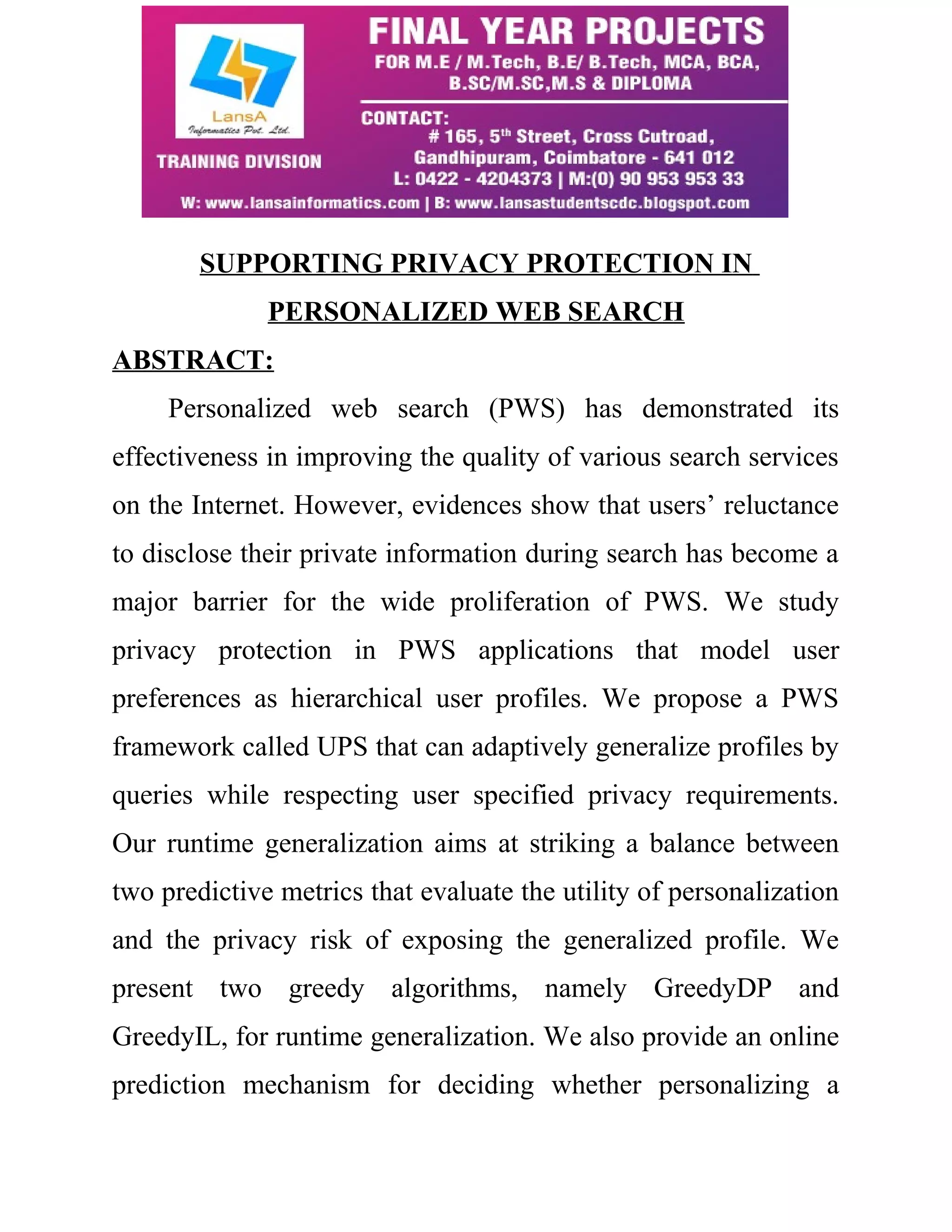 Supporting privacy protection in personalized web search | DOC