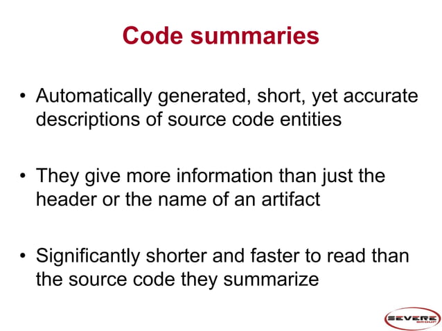 Supporting Program Comprehension With Source Code Summarization Icse Nier 2010 Ppt
