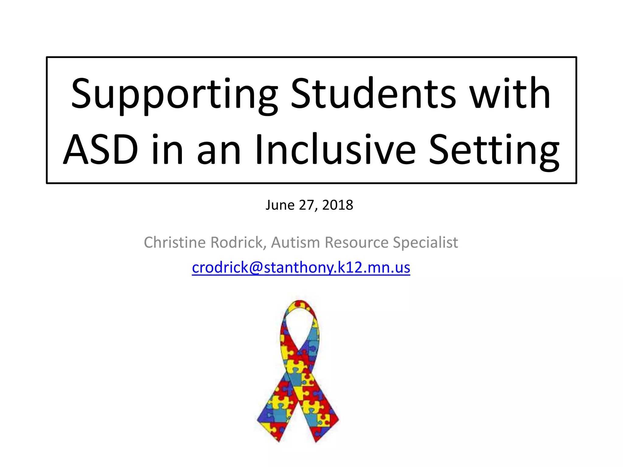 Supporting students with asd in an inclusive setting with resource ...