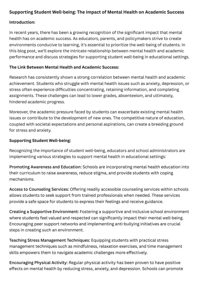 Supporting Student Well-being The Impact of Mental Health on Academic ...