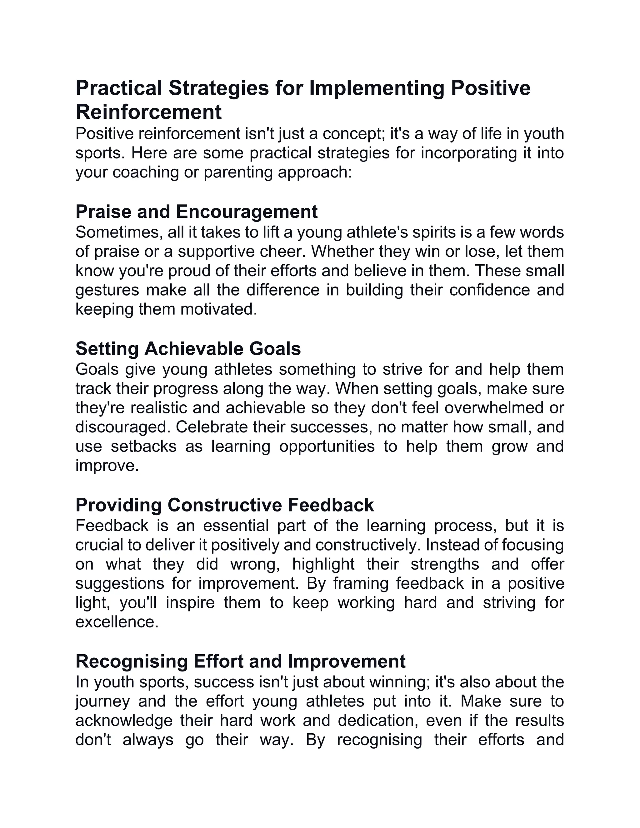 Supporting Young Athletes: The Importance of Positive Reinforcement in ...