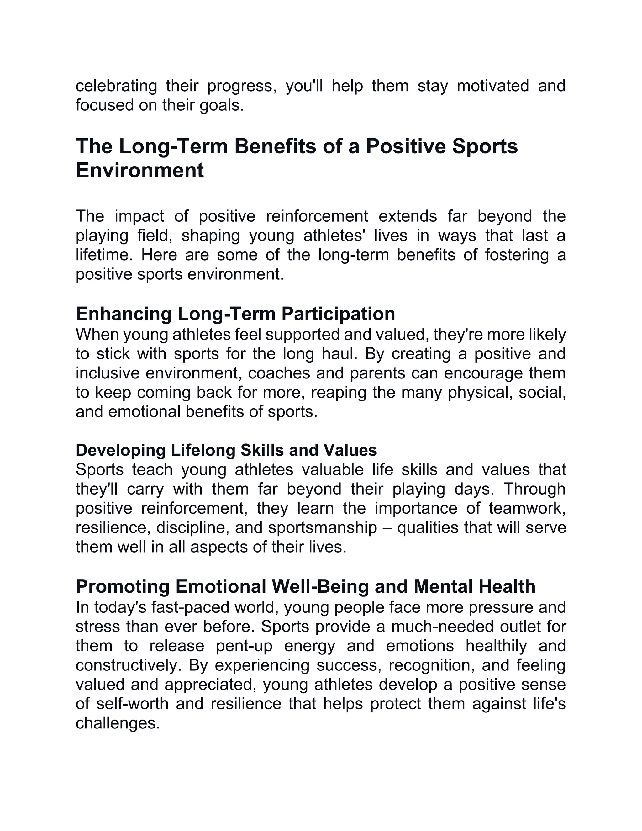 Supporting Young Athletes: The Importance of Positive Reinforcement in ...