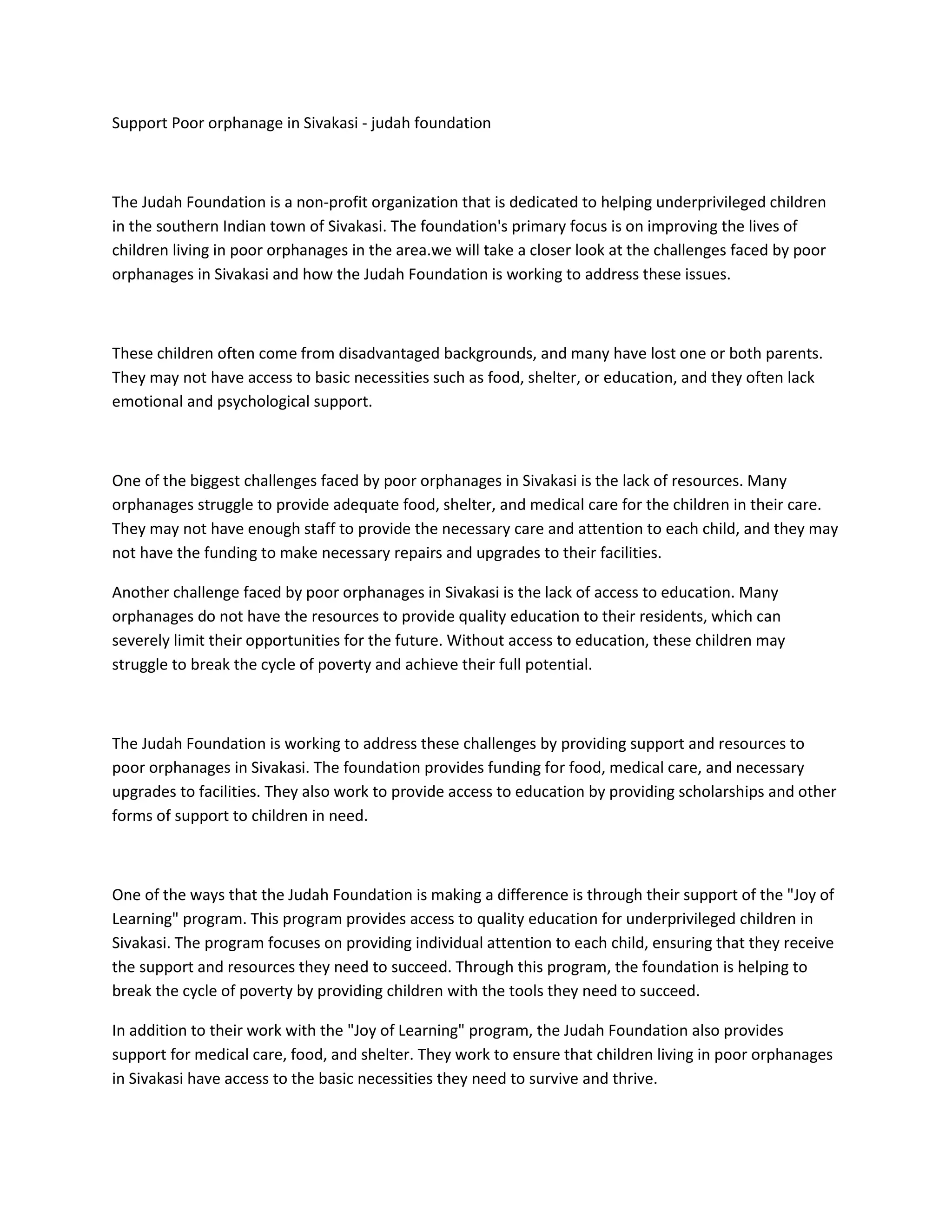 Support Poor orphanage in Sivakasi.pdf