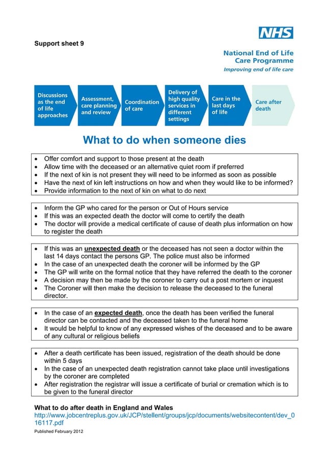 Support Sheet 9: What to do when someone dies | PDF