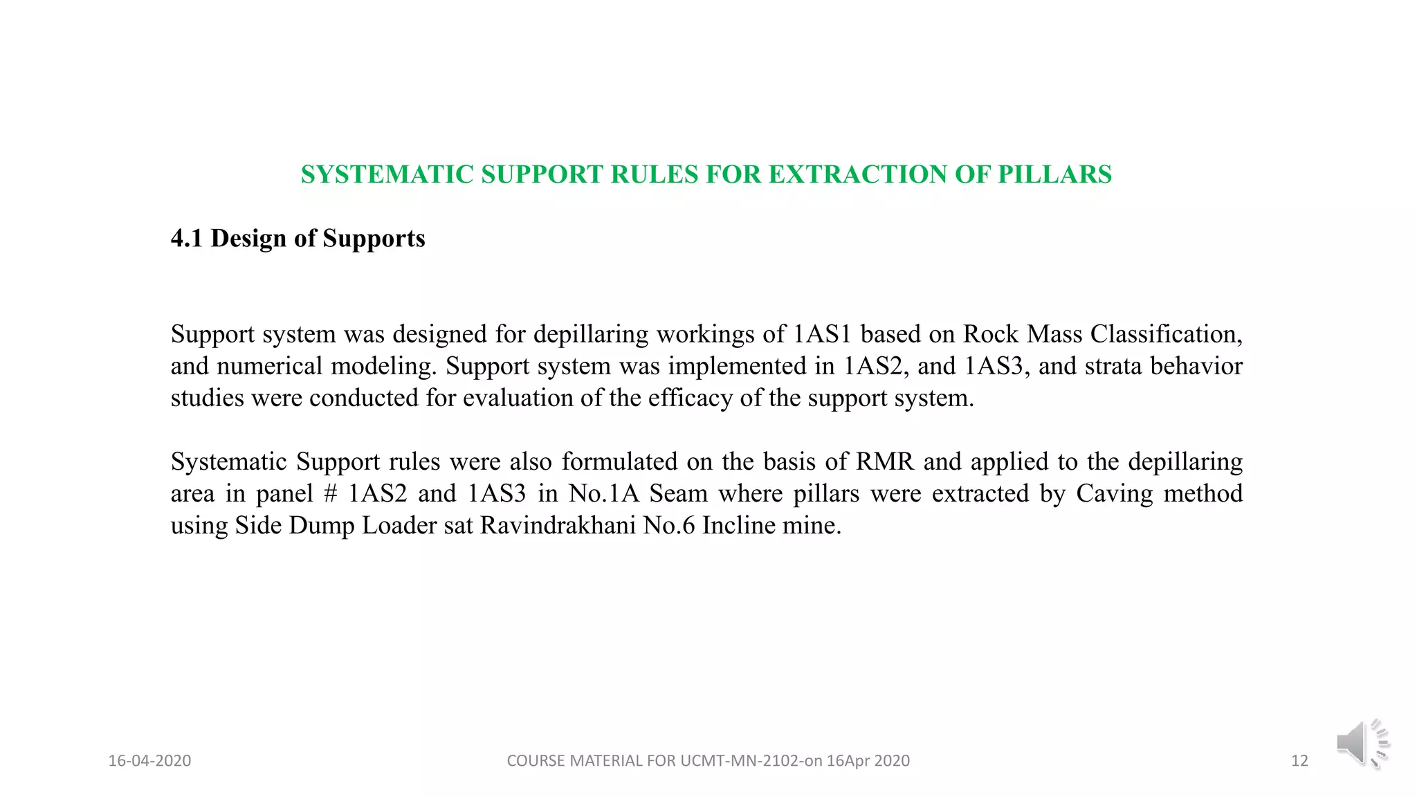 Support system (Underground Coal Mining) by Prof. S Jayantu.pdf