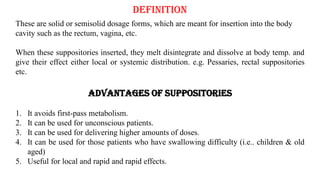 SUPPOSITORIES AND ITS TYPES, BASES, INCOMPATIBILITY | PDF