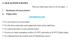 SUPPOSITORIES AND ITS TYPES, BASES, INCOMPATIBILITY | PDF