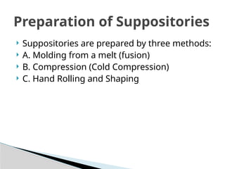 Semi solid dosage form the suppositories | PPTX
