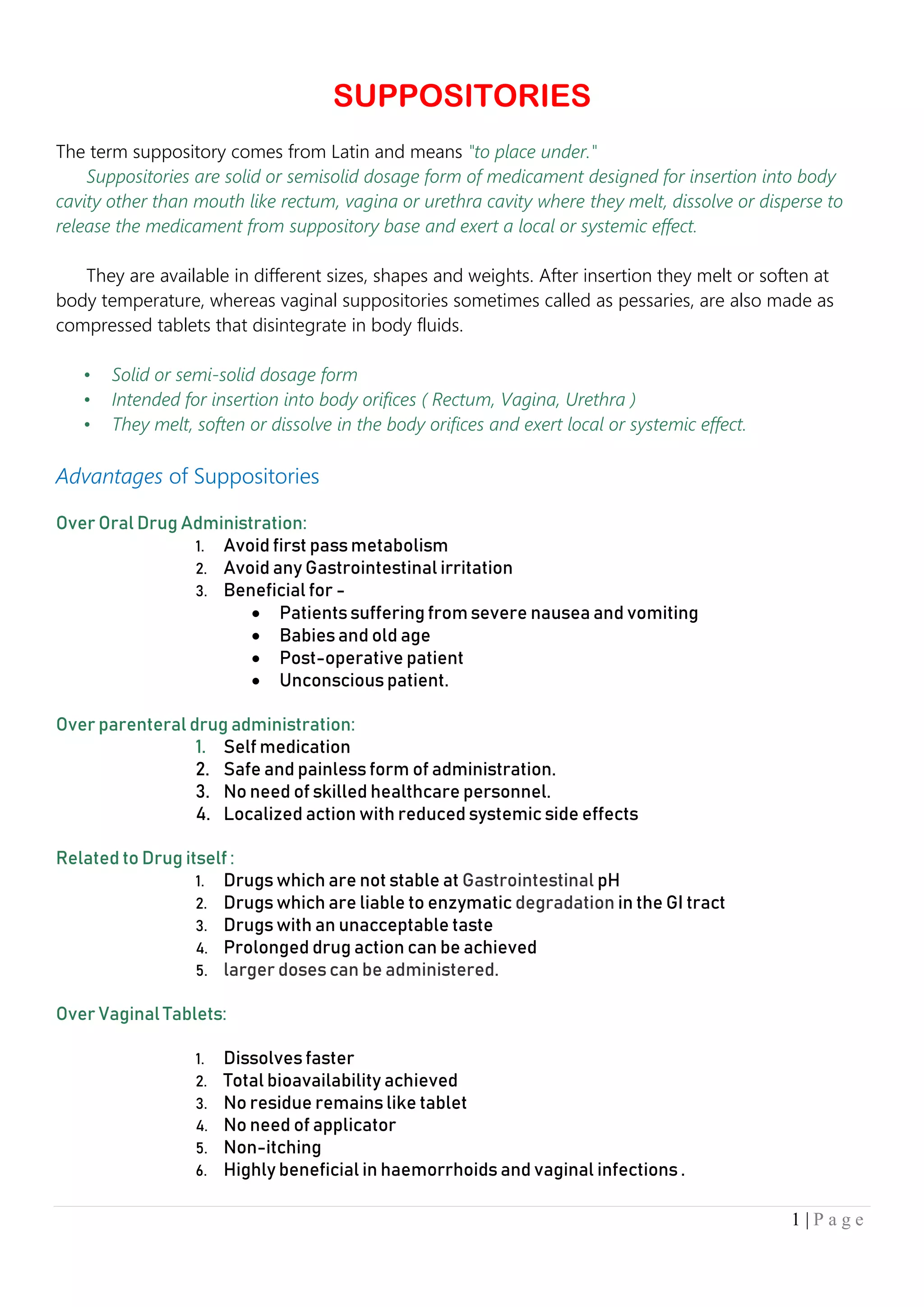 Suppository - Types & Formulation | PDF