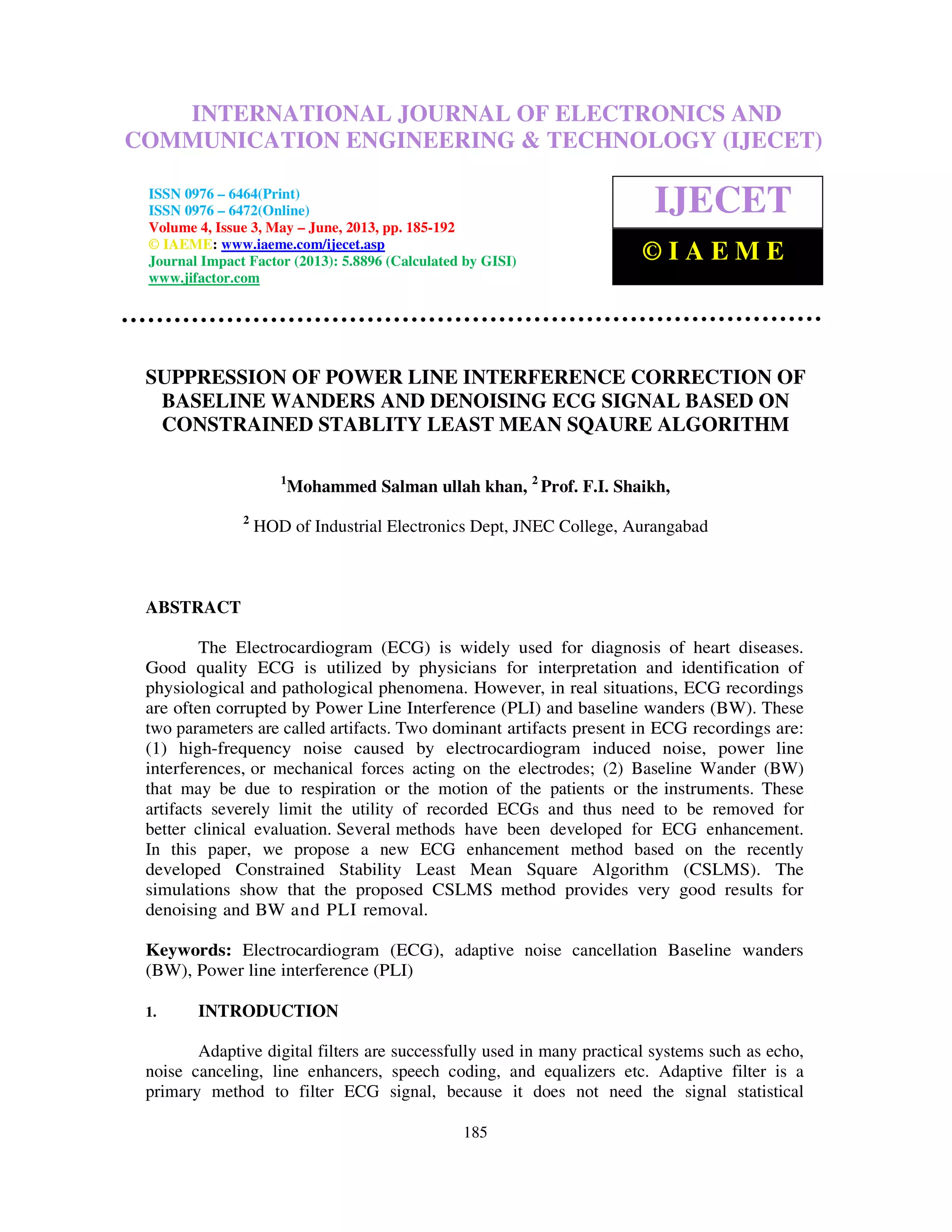Suppression Of Power Line Interference Correction Of Baselinewanders And Pdf