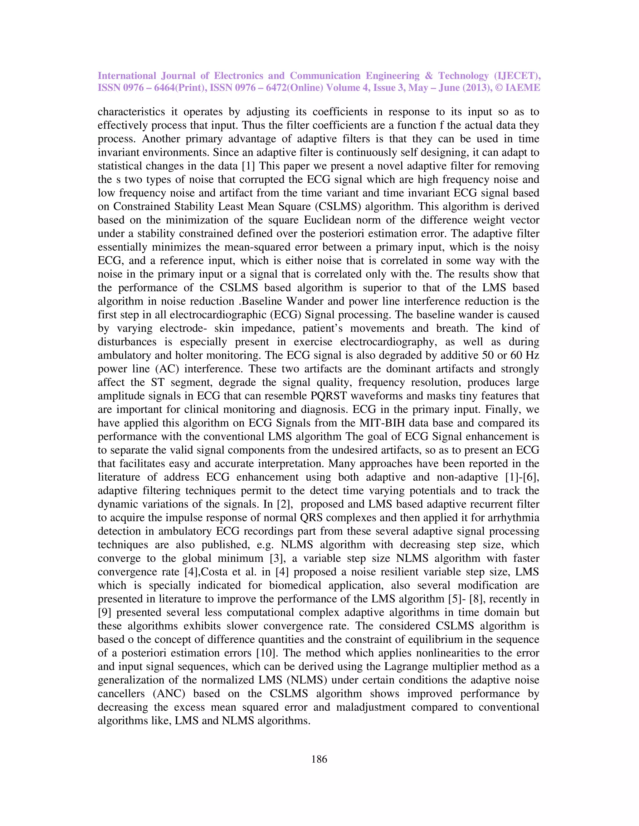 Suppression Of Power Line Interference Correction Of Baselinewanders