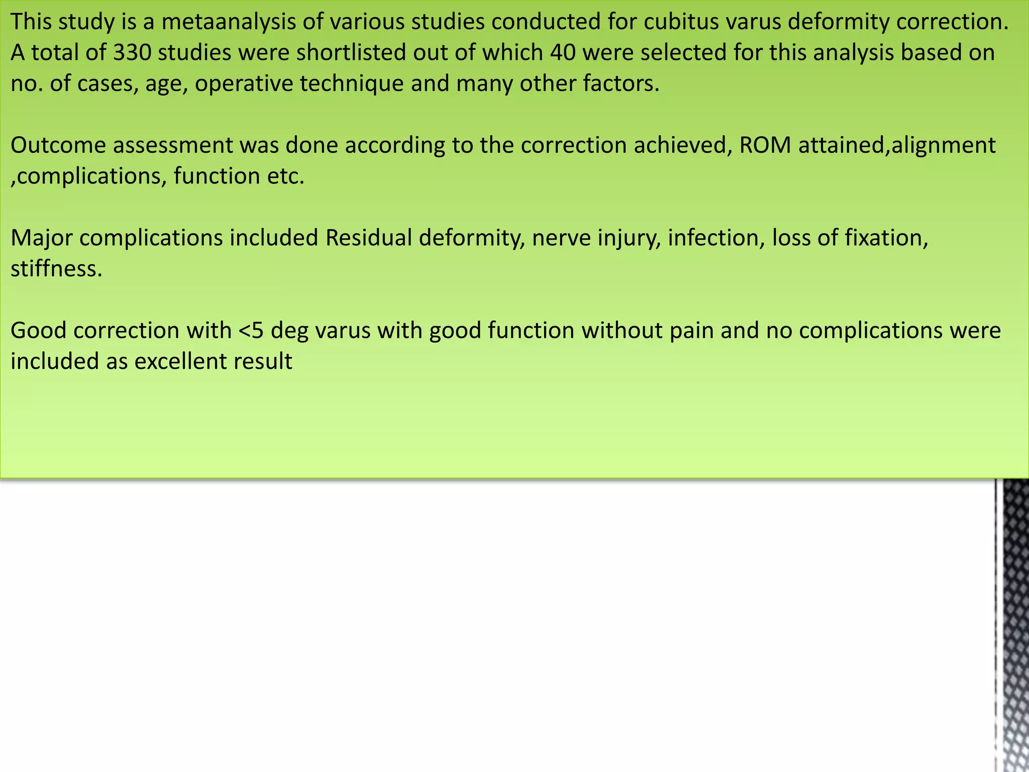 Supracondylar osteotomy for treatment of cubitus varus | PPTX