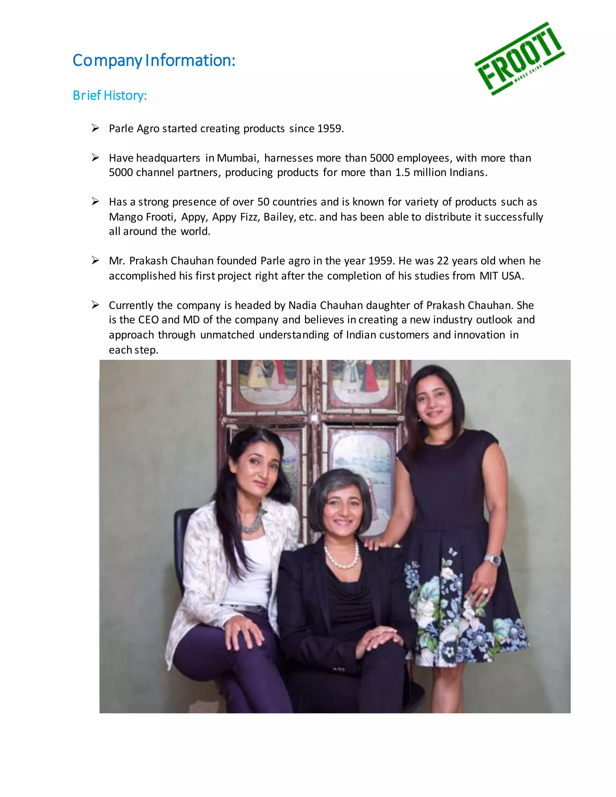 Project on Parle Agro's Mango Frooti | DOCX