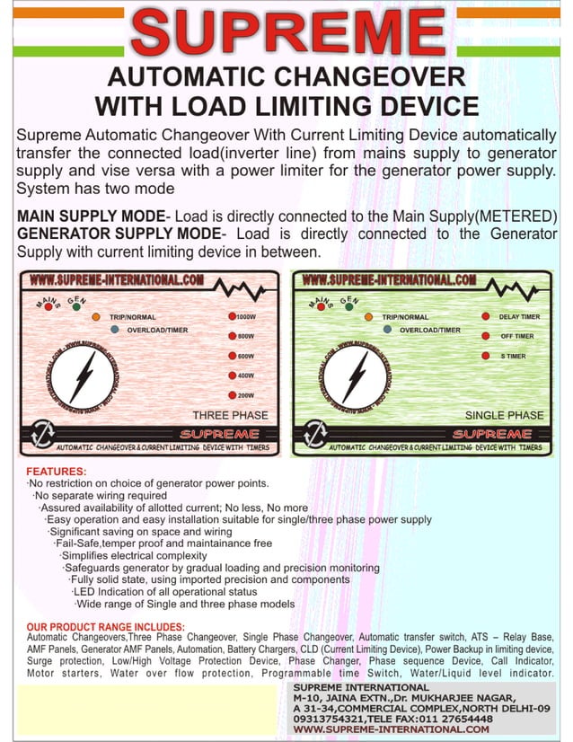 accl-automatic changeover cum current limiting device | PDF