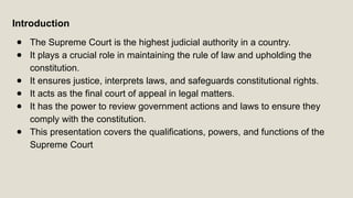 The ppt is about the supreme court ,its function and its power | PPTX