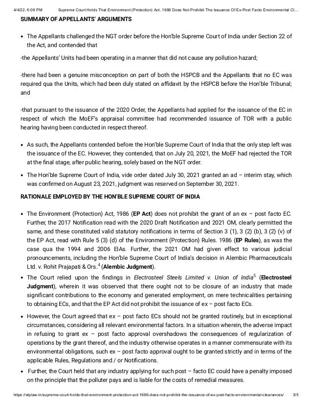 Supreme Court Holds That Environment (Protection) Act, 1986 Does Not ...